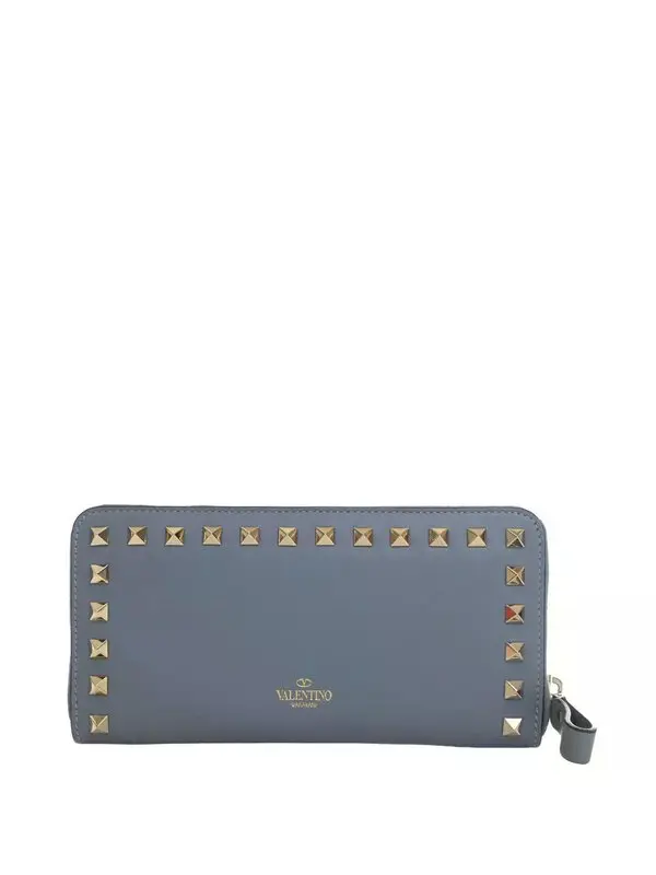 Valentino Garavani 2010-2026 Leather Rockstud Zip Around Wallet Long Wallets - Blue