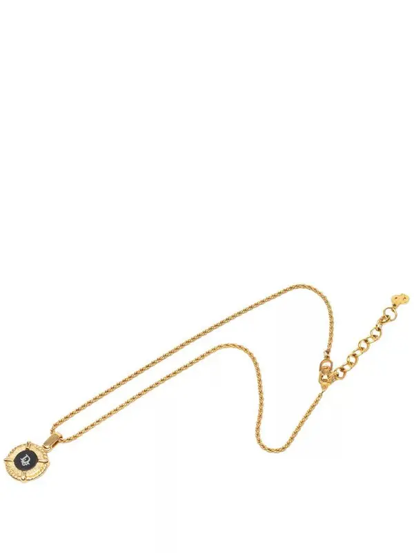 Dior 20th Century Plated Enamel Logo Round Pendant Necklace Costume Necklace - Gold
