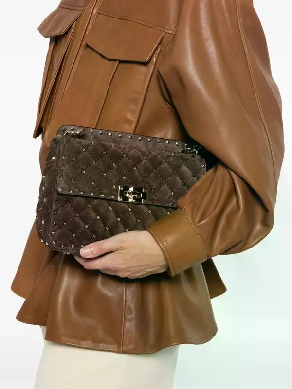 Valentino Garavani Medium Rockstud Spike Shoulder Bag - Brown