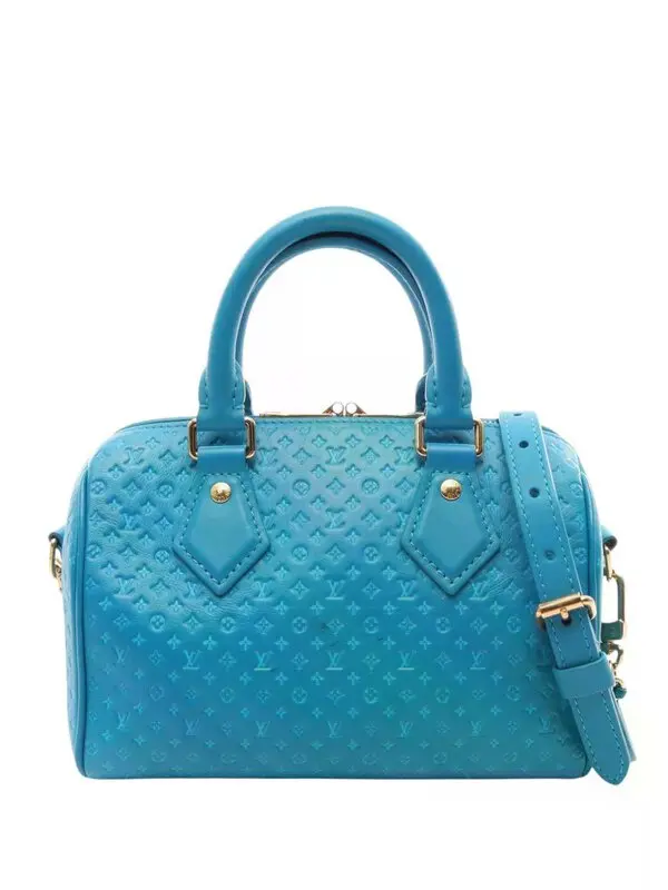 LOUIS VUITTON 2021-2026 Embossed Calfskin Nanogram Speedy Bandouliere 20 Satchel - Blue