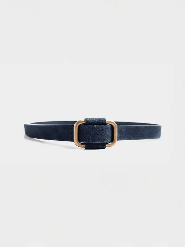 Brochu Walker Saddle Suede Belt With Rectangular Buckle - Navy