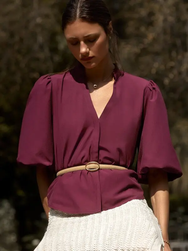 Brochu Walker The Marla Shirt With Gathered Shoulders And Bubble Sleeves - Umbria