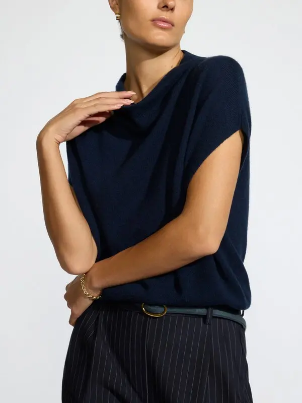 Brochu Walker The Morten Funnel Neck Cashmere Top - Navy