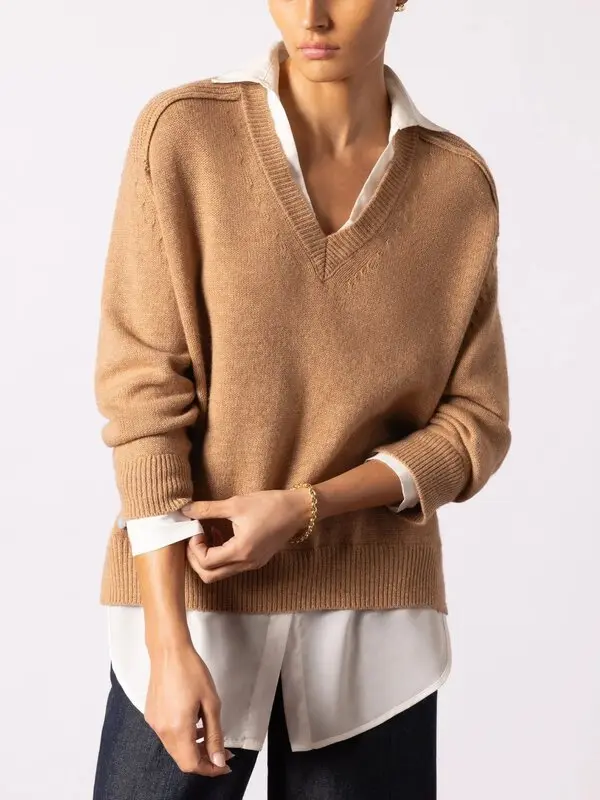 Brochu Walker The Looker Layered V-neck - Camel With White Underlayer