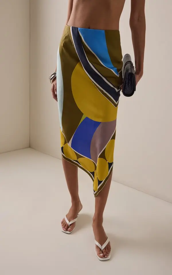 Amir Taghi Pilar Silk Twill Draped Scarf Skirt
