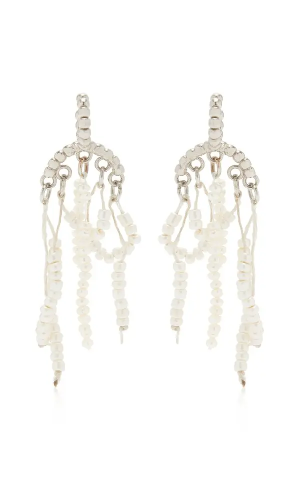 LEMAIRE Short Tassel Brass Glass Earrings - White