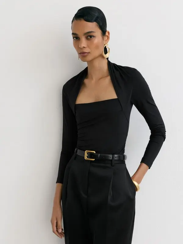 REISS Harriette Stretch Shrug-style Long-sleeve Top - Black