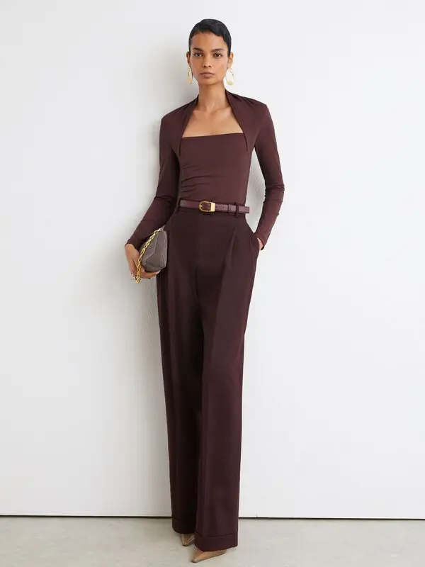 REISS Long-sleeve Shrug Top - Burgundy