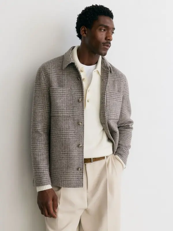 REISS Check Gano Check Wool-blend Check Twin-pocket Overshirt - Brown