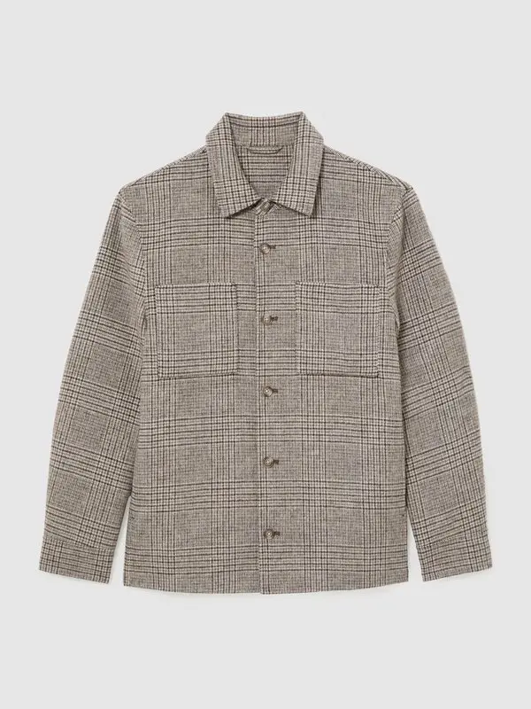 REISS Check Gano Check Wool-blend Check Twin-pocket Overshirt