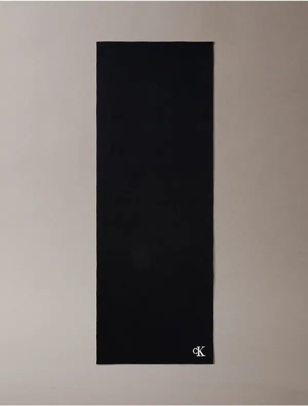 Calvin Klein Monogram Embroidery Fine Rib Scarf - Black