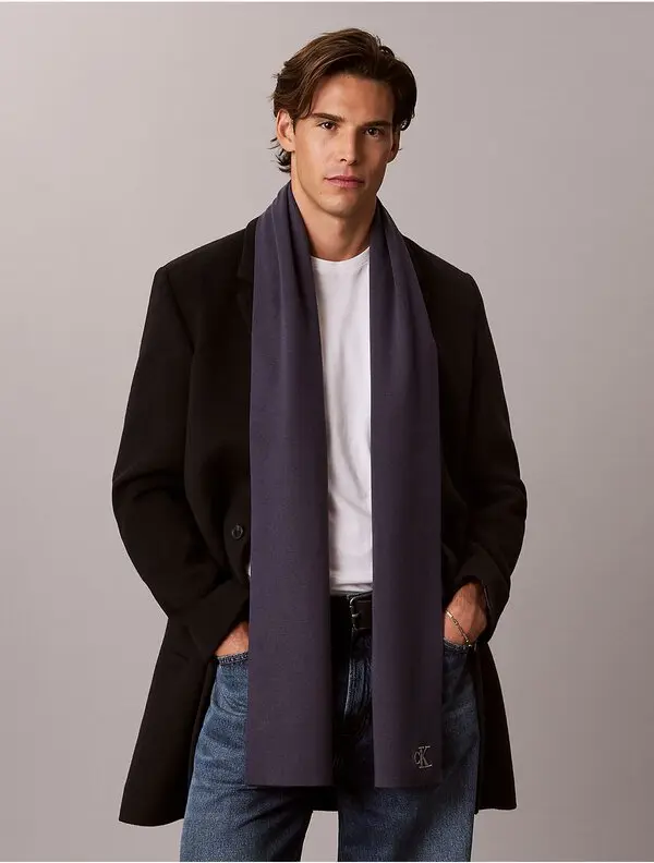 Calvin Klein Monogram Embroidery Fine Rib Scarf - Blue Nights