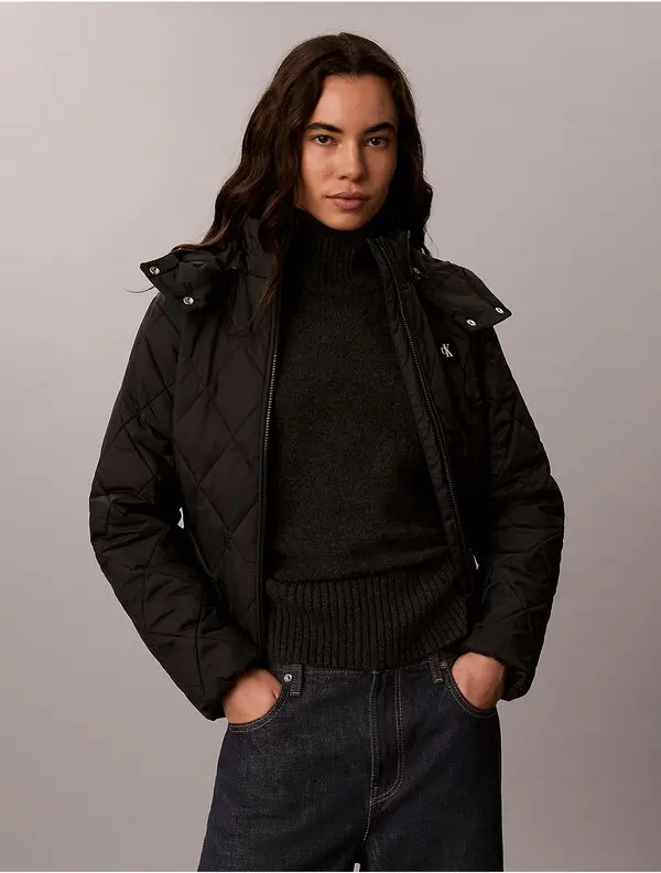 Calvin Klein Quilted Hooded Puffer Jacket - Black