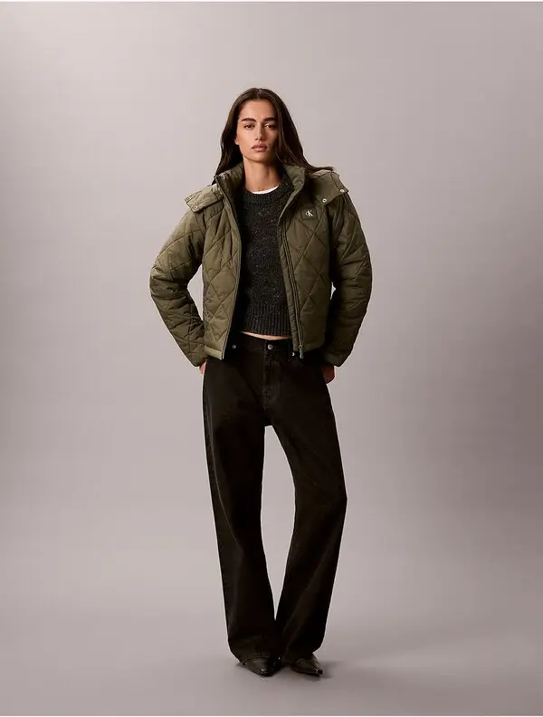 Calvin Klein Quilted Hooded Puffer Jacket - Dusty Olive