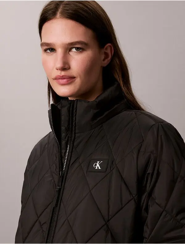 Calvin Klein Quilted Hooded Long Liner Coat - Black