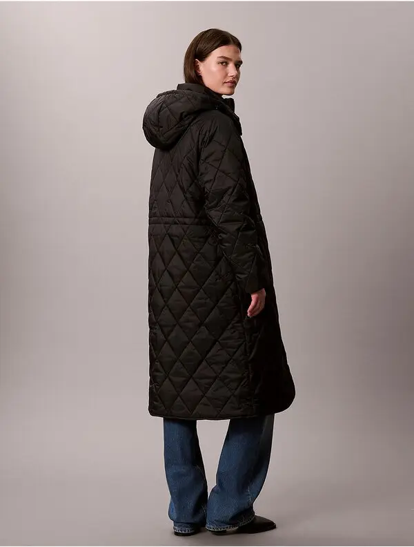 Calvin Klein Quilted Hooded Long Liner Coat - Black