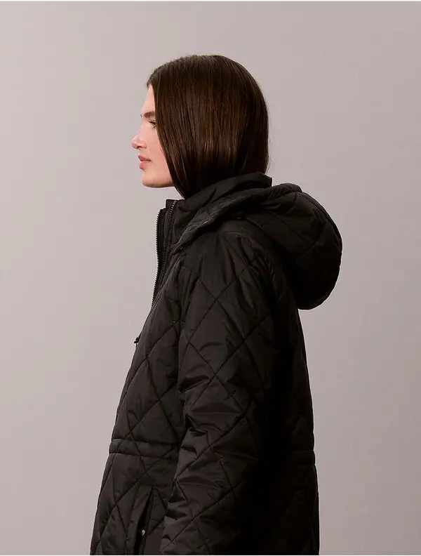 Calvin Klein Quilted Hooded Long Liner Coat - Black