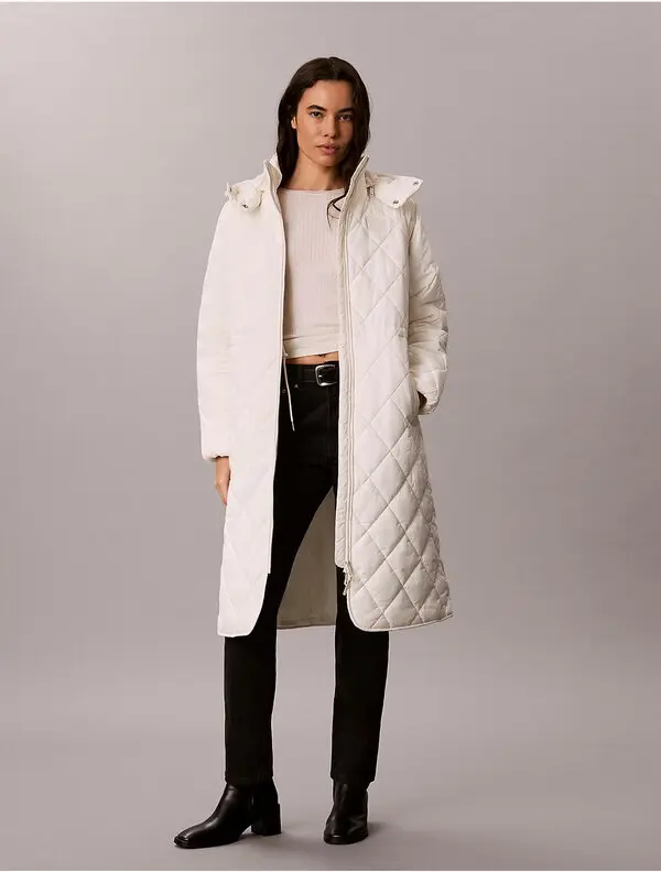 Calvin Klein Quilted Hooded Long Liner Coat - Tofu
