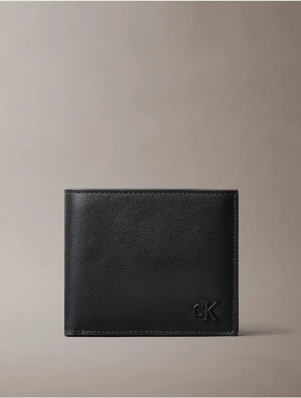 Calvin Klein Suede Monogram Bifold Wallet With Coin Pouch - Black