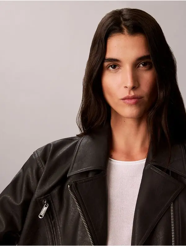 Calvin Klein Faux Leather Motorcycle Jacket - Black
