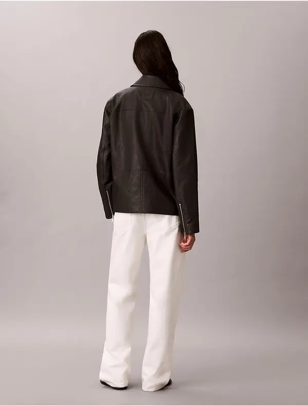 Calvin Klein Faux Leather Motorcycle Jacket - Black