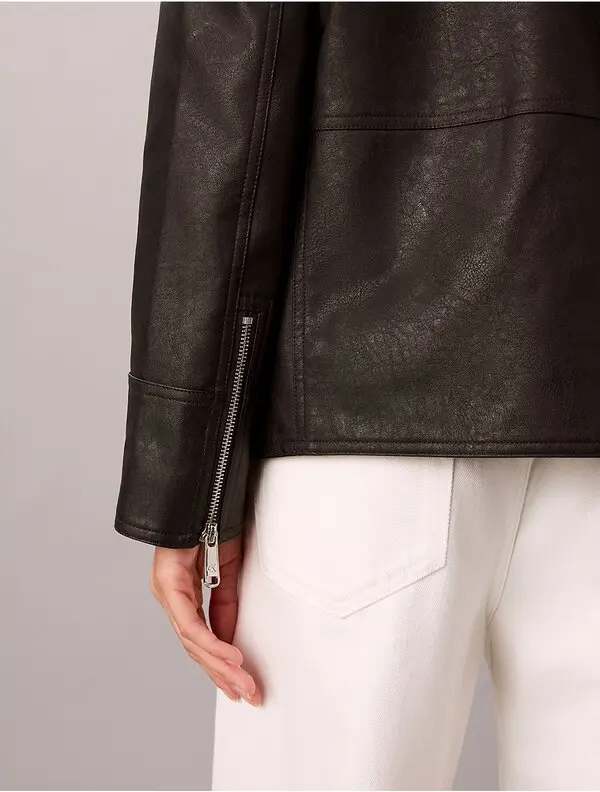 Calvin Klein Faux Leather Motorcycle Jacket - Black