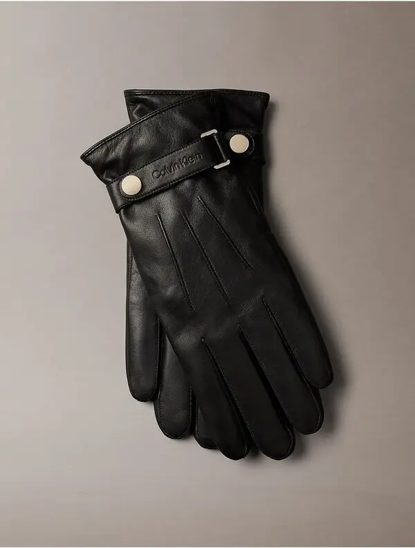 Calvin Klein Smooth Leather Strap Gloves - Black
