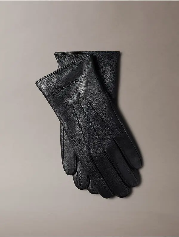 Calvin Klein Pebble Leather Gloves - Black