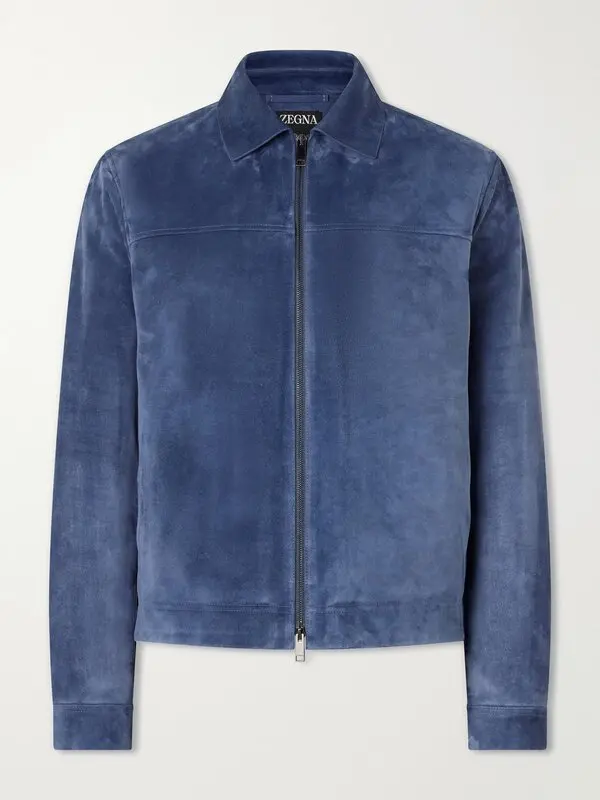 Zegna Suede Blouson Jacket - Blue