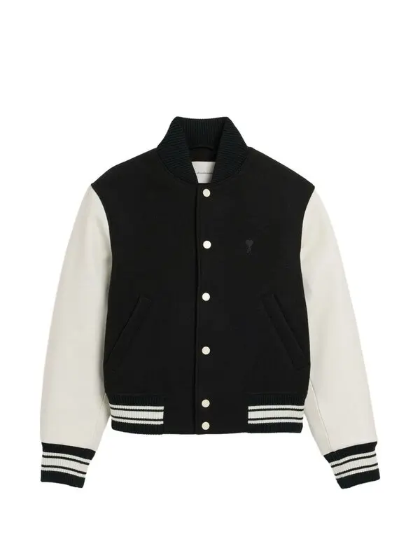AMI Paris Wool And Leather Bomber Jacket - Black