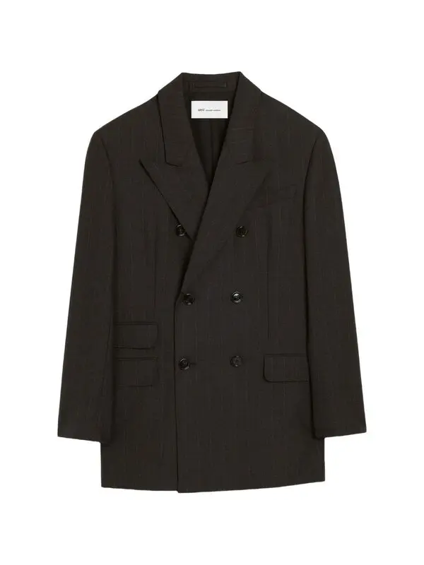 AMI Paris Wool Double-breasted Blazer Jacket - Grey