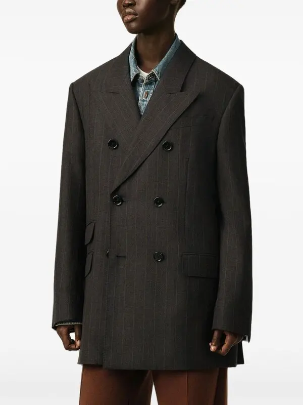 AMI Paris Wool Double-breasted Blazer With Pinstripes