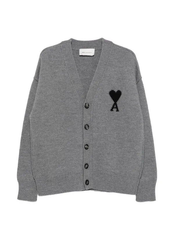 AMI Paris De Coeur Wool Cardigan - Grey