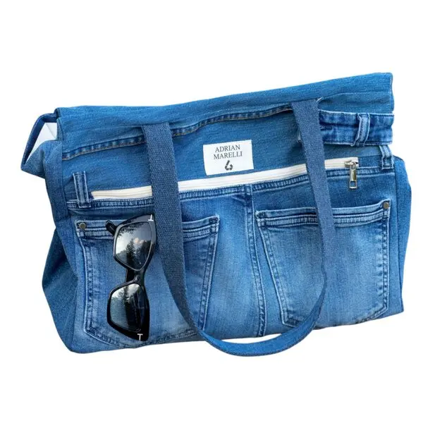 LEATHERE London Upcycled Denim Tote - Blue