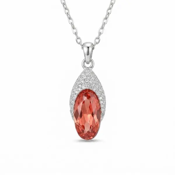 MODENAIRE Oval Crystal Pendant Necklace