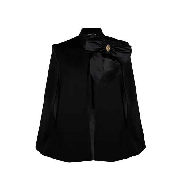 HOUSE OF LAINES LONDON Laines Couture Tailored Cape With Embellished & Gold Bow - Black