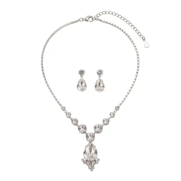 MODENAIRE Elegant Teardrop Crystal Necklace Earrings Set