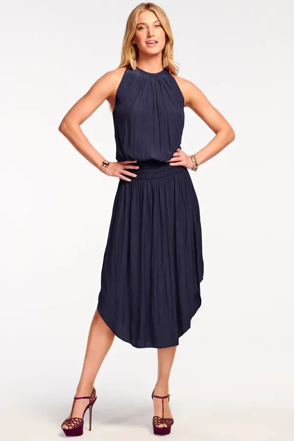 Ramy Brook Audrey Smocked Midi Dress - Navy