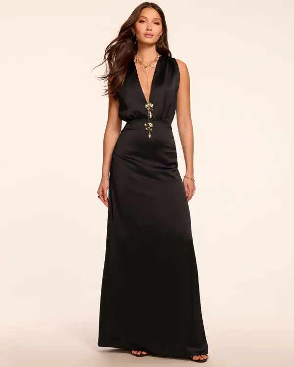 Ramy Brook Martin Plunging Sleeveless Gown - Black