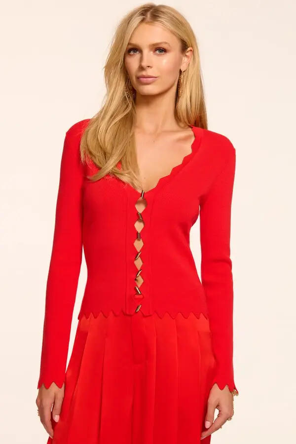 Ramy Brook Emma Ribbed Knit V-neck Top - Crimson