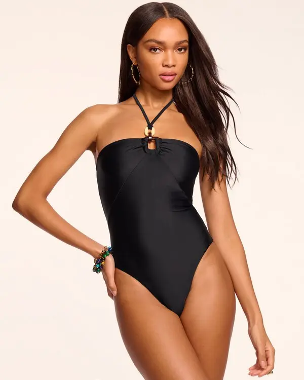 Ramy Brook Marjorie Ring Halter One Piece Swimsuit - Black