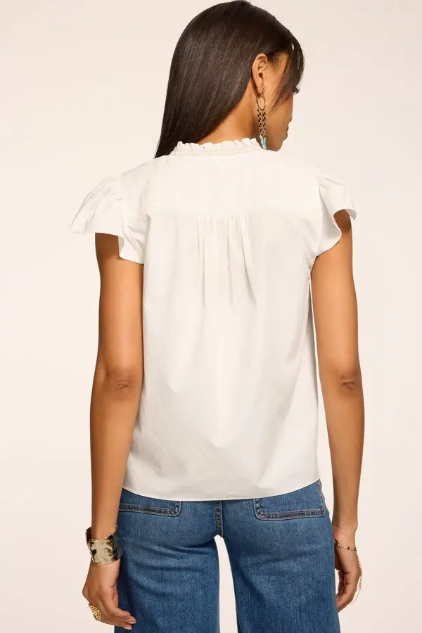 Ramy Brook Blake Cotton Poplin Flutter Sleeve Blouse