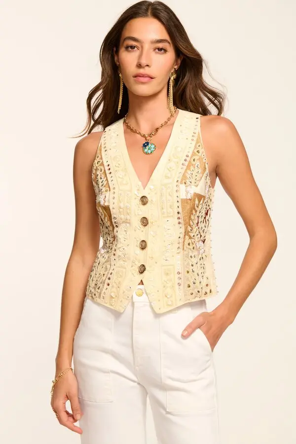 Ramy Brook Logen Beaded Vest - Coffee Combo