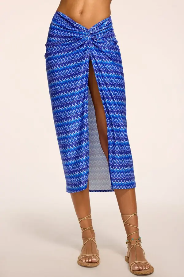 Ramy Brook Xana Chevron Glitter Coverup Skirt - Ocean Wave