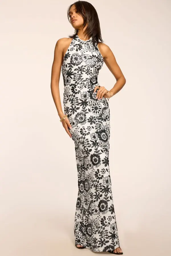 Ramy Brook Candice Sequin High Neck Gown - Sequin Combo
