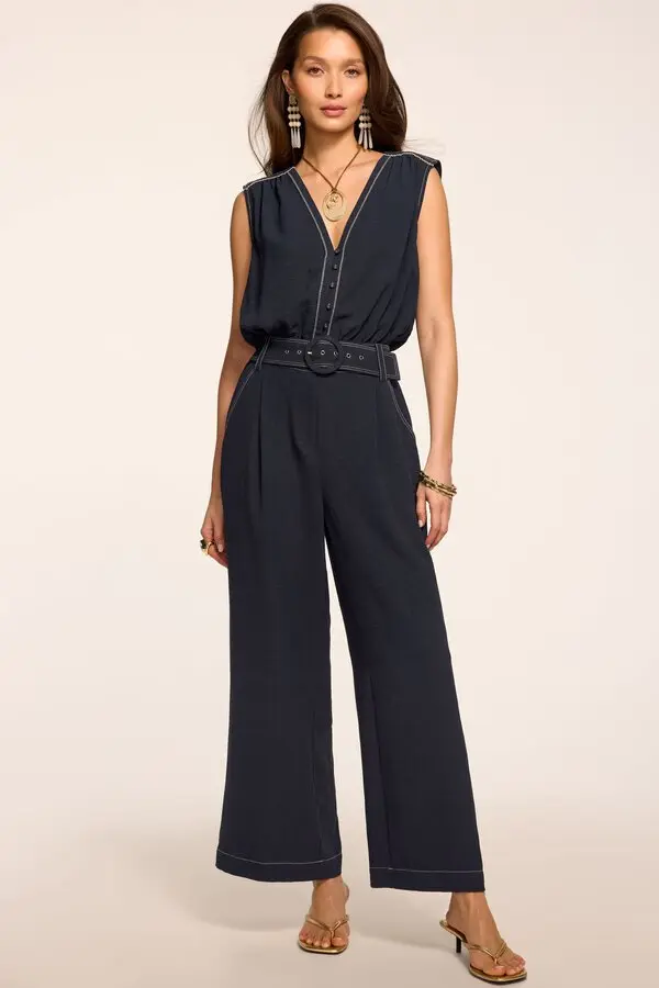 Ramy Brook Astrid V-neck Belted Jumpsuit