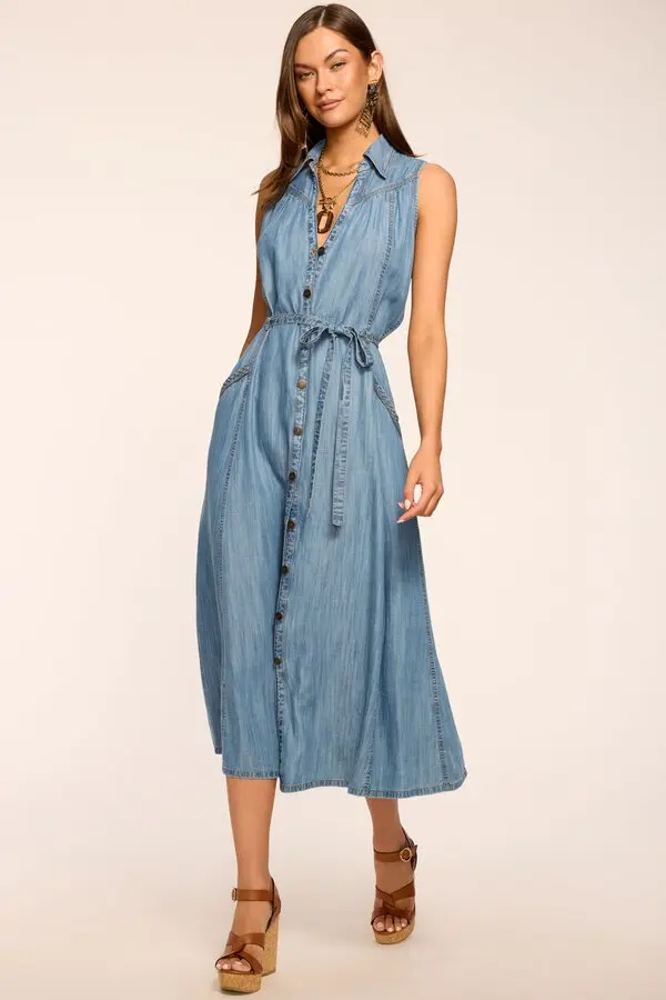 Ramy Brook Clover Chambray V-neck Midi Dress