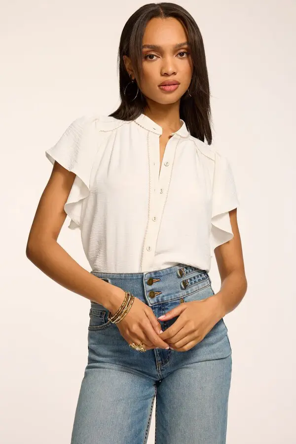 Ramy Brook Aurora Flutter Sleeve Top - Ivory