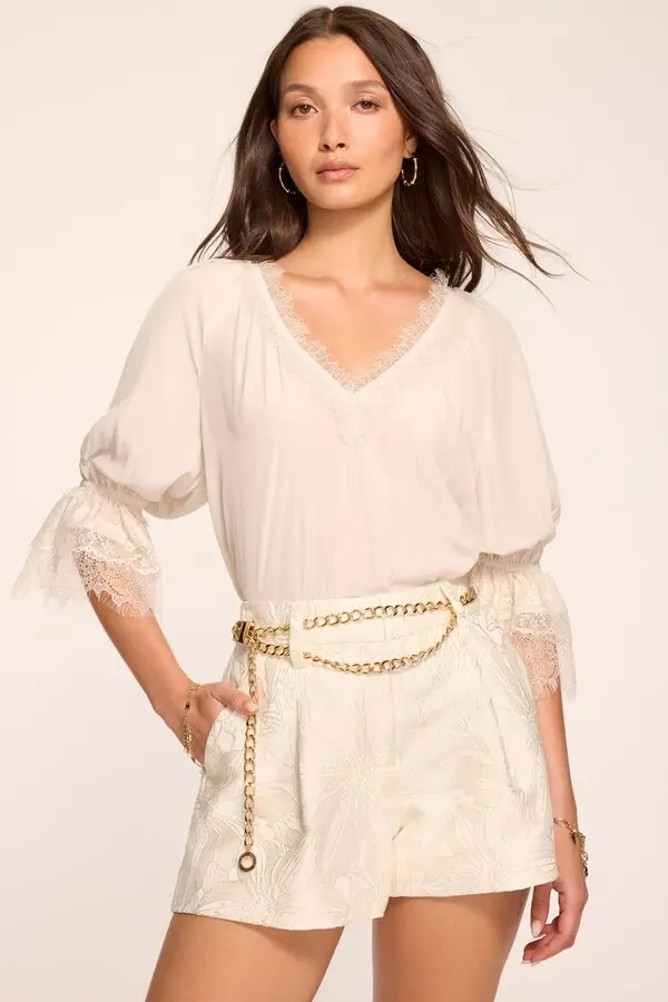 Ramy Brook Lilah Embellished V Neck Top - Bone