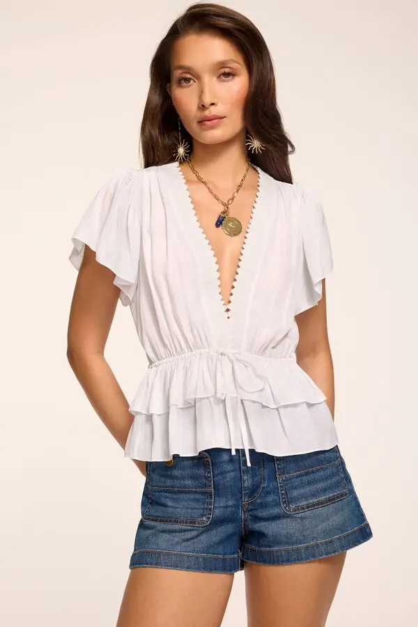 Ramy Brook Emberly Embellished Short Sleeve Top - Ivory